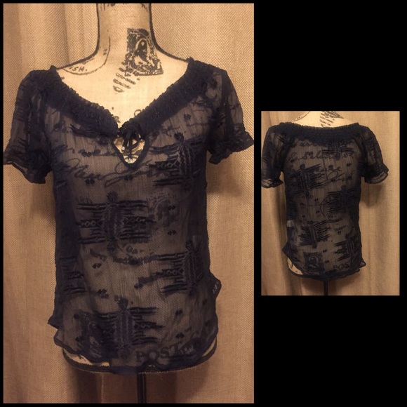 Willow & Clay | Tops | Sheer Navy Blouse | Poshmark